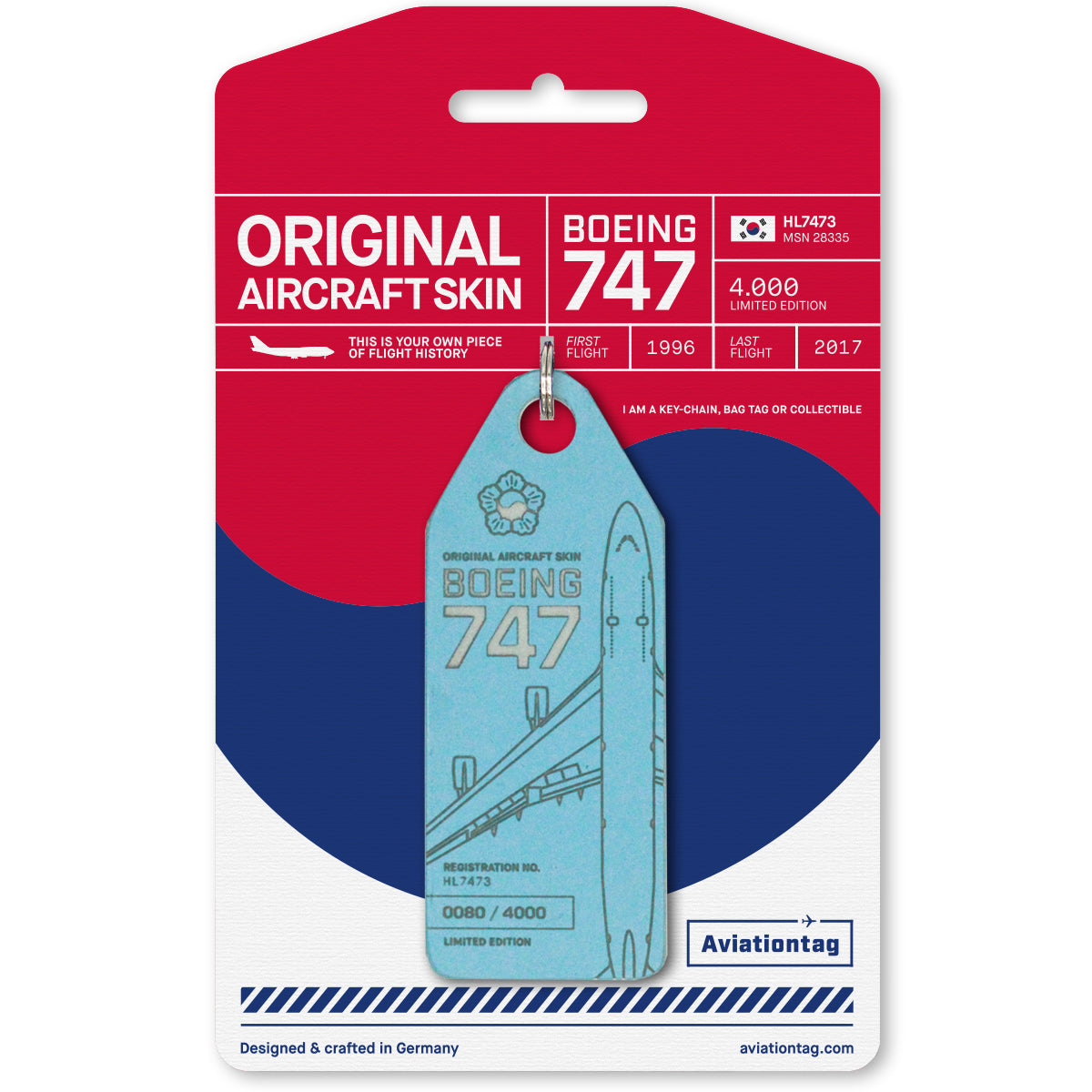 Airplane Skin Tags | Boeing 747 HL7473 Keychain | Aviationtag