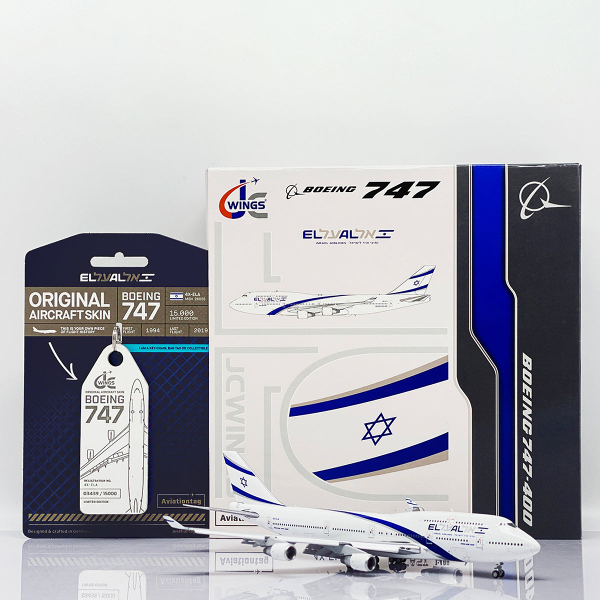 JC Wings X Aviationtag El Al Boeing 747-400 4X-ELA Edition 1:400 Flaps Down