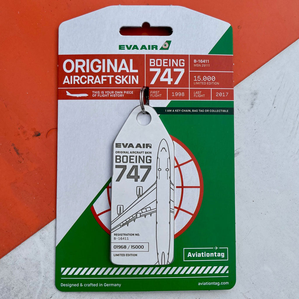Plane Skin Tags | EVA Air Boeing 747 B-16411 Keychain | Aviationtag